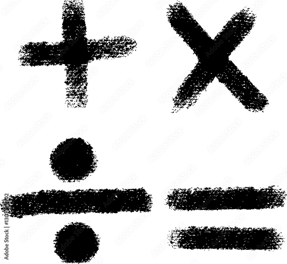 Hand drawn mathematics symbols. Vector illustration. Plus, minus ...