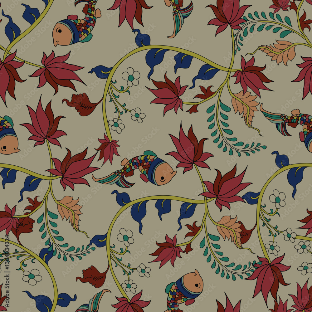 kalamkari Seamless Pattern For Back ground And Printing on Fabric ...