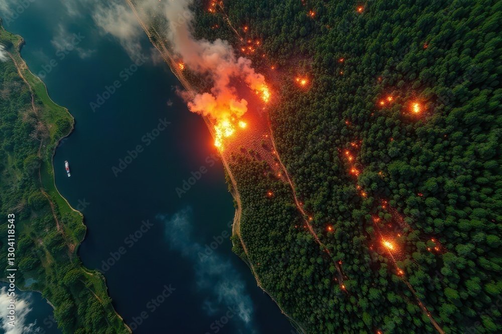 Satellite scans forest fire, identifying hotspots & damage extent, heat ...