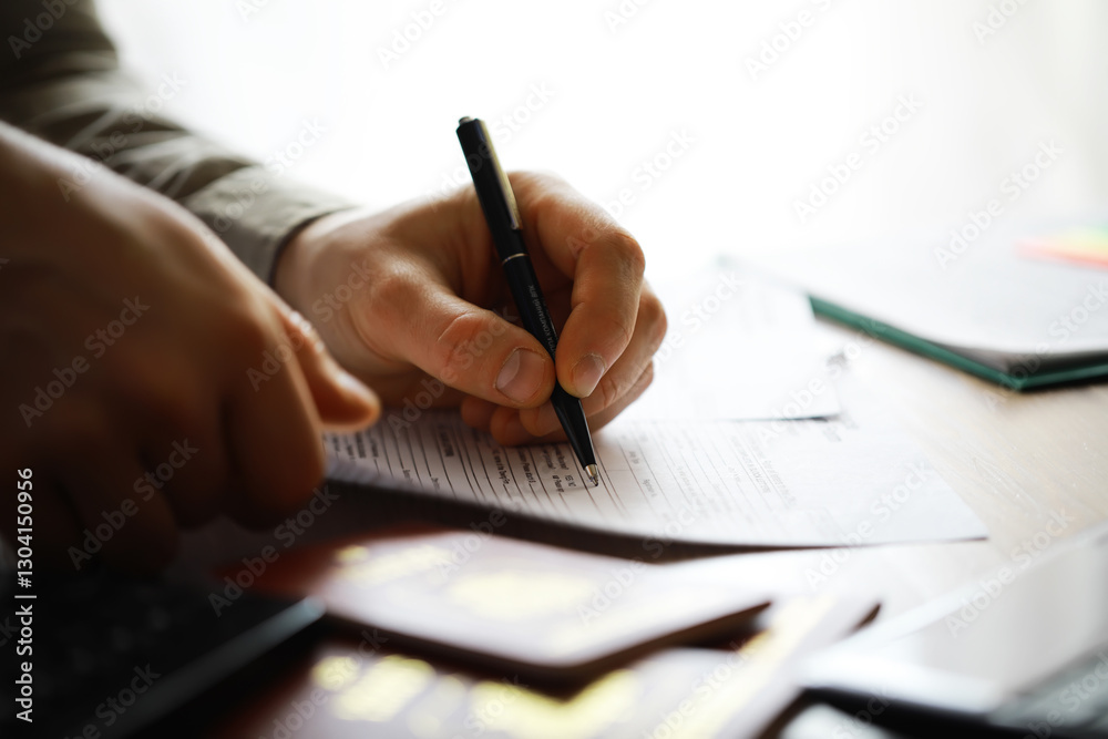 Close-up of Hands Filling Out Documents with Pen for Business or ...
