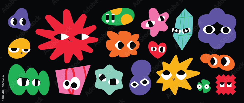 Set of colorful funny shape element vector. Collection of cartoon ...