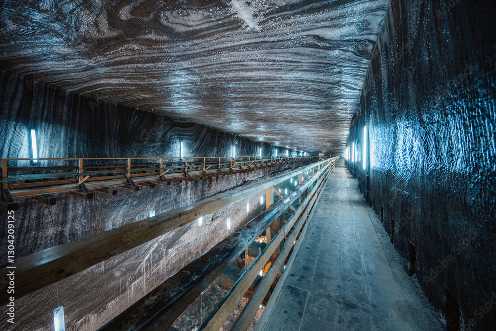 Underground theme park in big salt mine Salina Turda, Turda in Romania ...