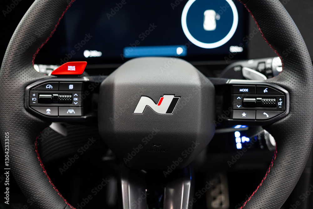 Hyundai IONIQ 5 N logo on steering wheel. Electric Vehicle EV. Ioniq 5 ...