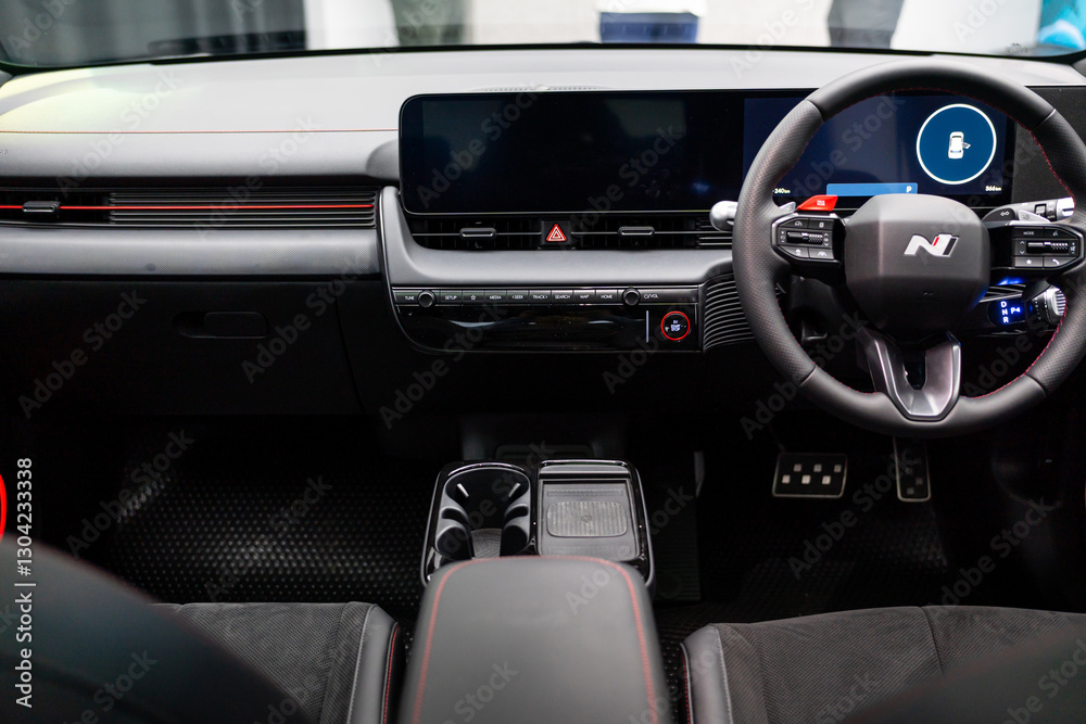 Hyundai IONIQ 5 N Line steering wheel and dashboard. Electric Vehicle ...