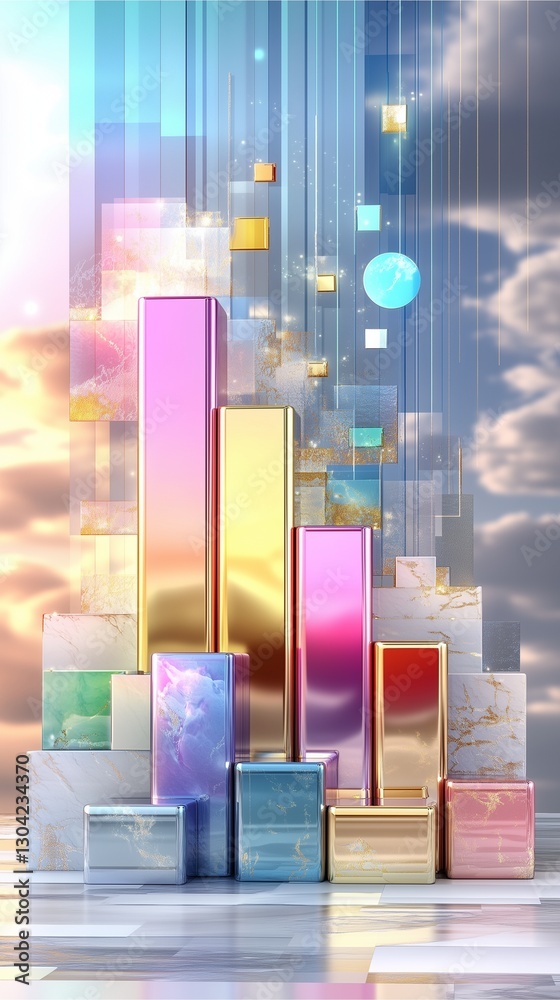 minimal pastel 3D financial bar chart with soft lighting and smooth ...