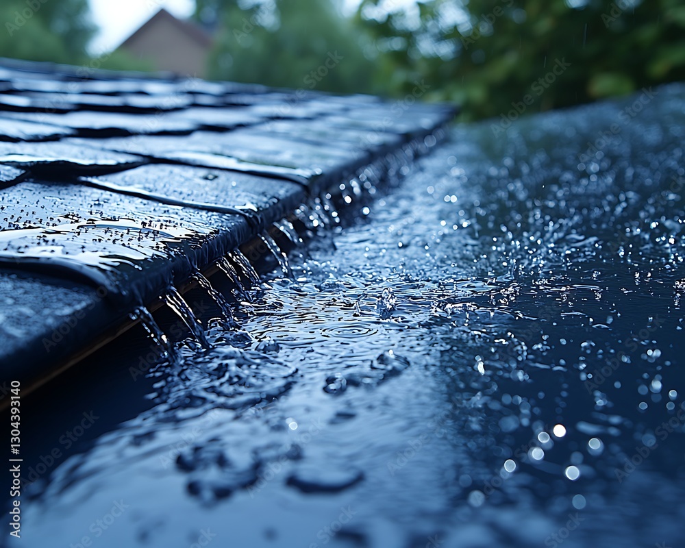 Rainwater flowing off roof edge Stock Photo | Adobe Stock