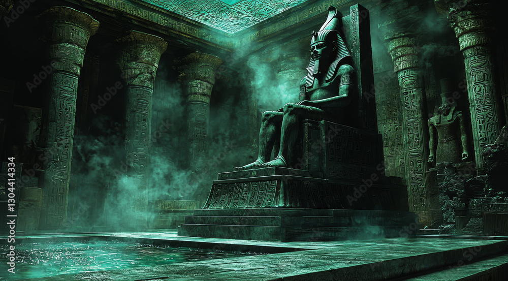 Ancient Pharaoh's Tomb - Mysterious green-hued chamber, ancient pharaoh ...