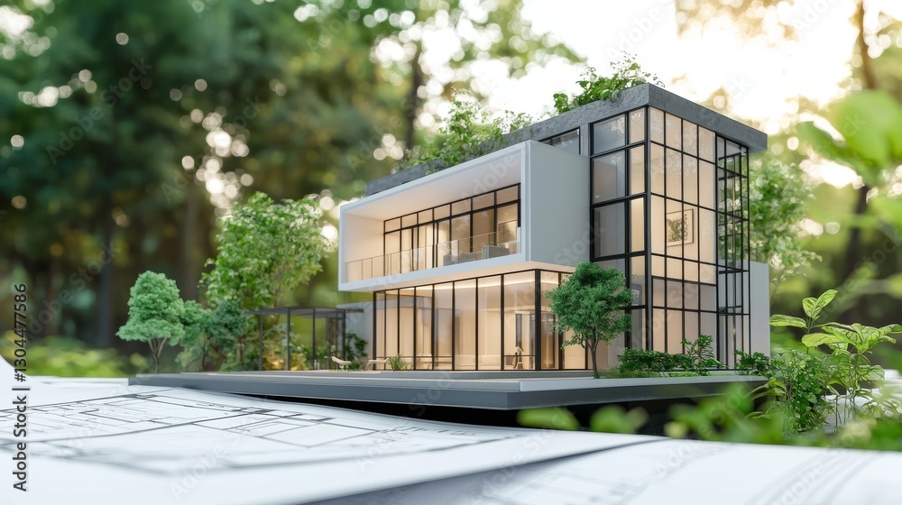 The architecture floorplan features a small 3D model of a house created ...