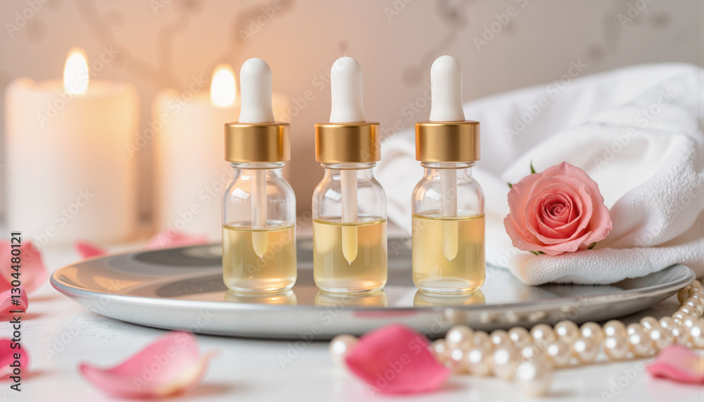 Luxurious botox ampoule display on mirrored tray, spa elegance Stock ...