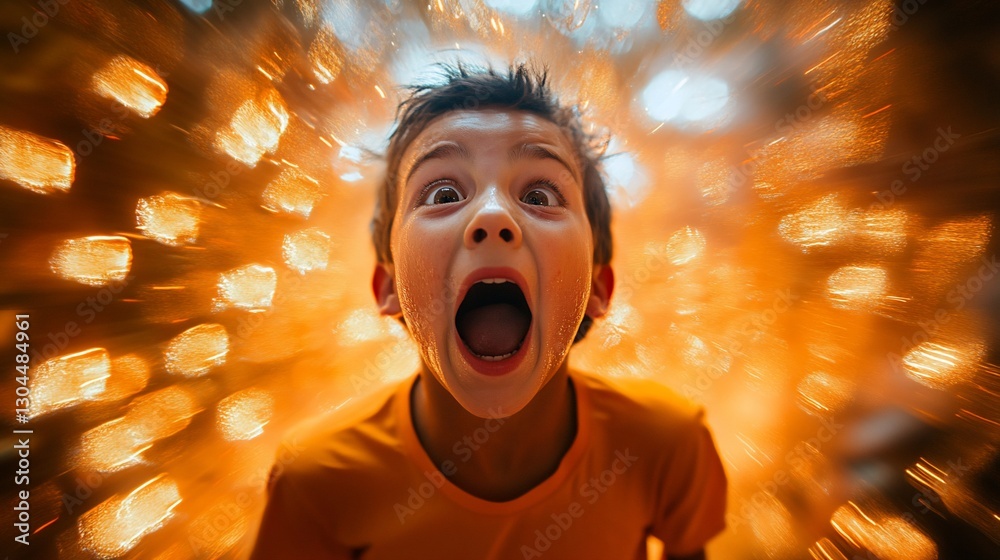 Boy Screaming Tunnel Light Show Fun Fair Stock Illustration | Adobe Stock