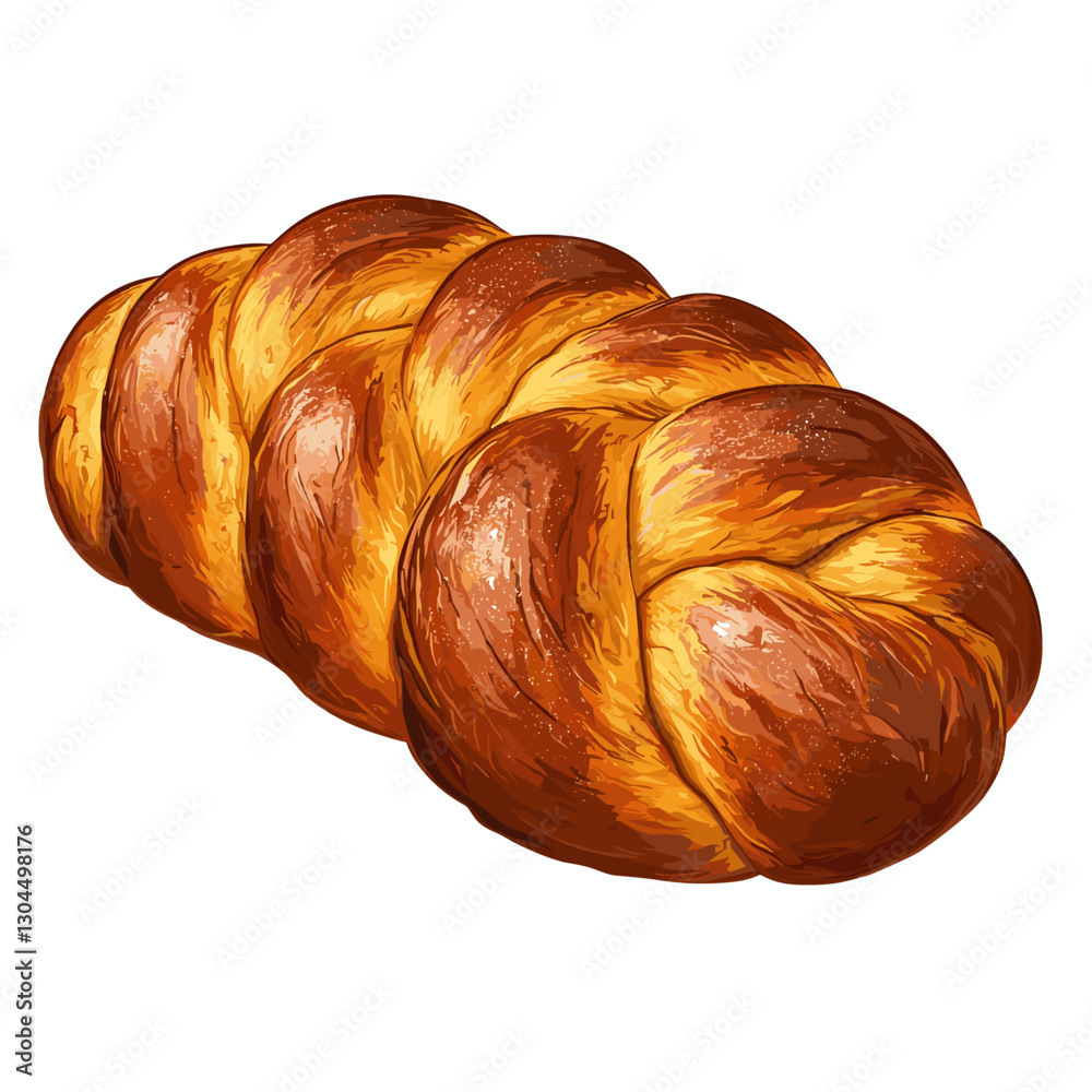 Challah, traditional braided bread loaf icon and color drawing. Cartoon ...