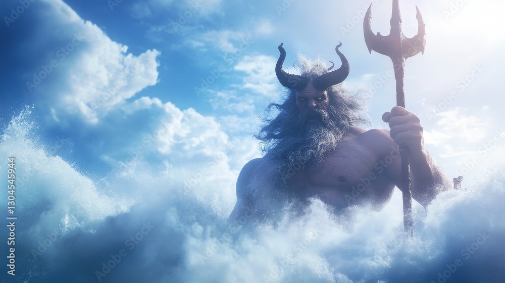 Invoking Poseidon - Mythical Sea God Rising with Trident, Sea Creatures ...