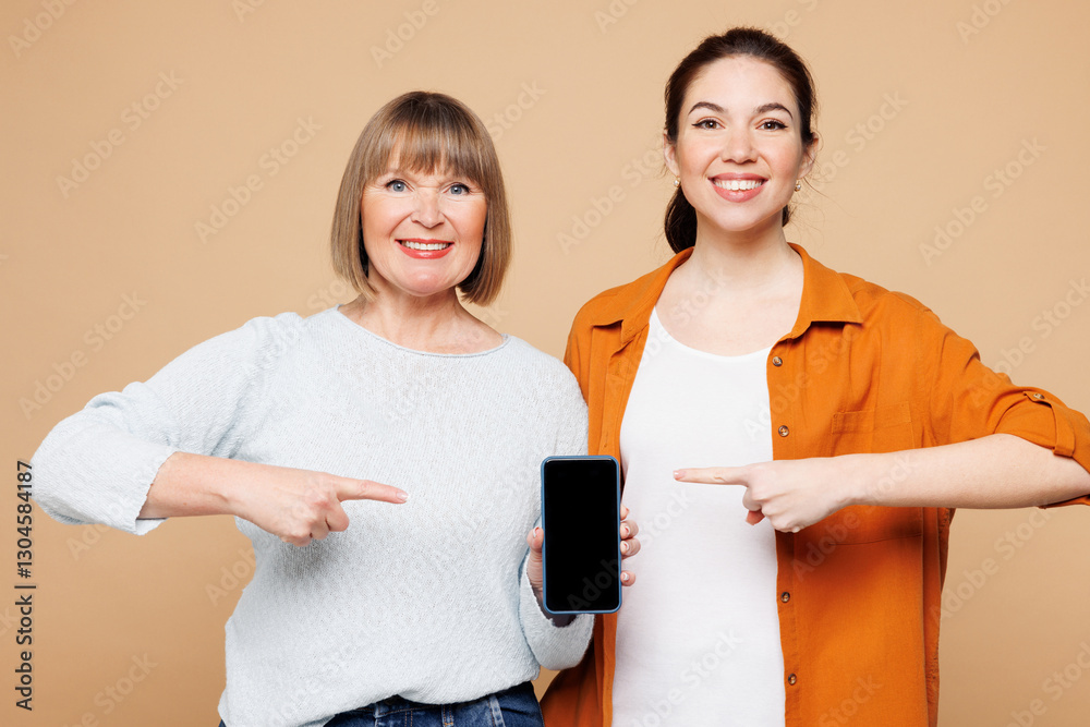 Elder parent mom 50s years old with young adult daughter two women ...