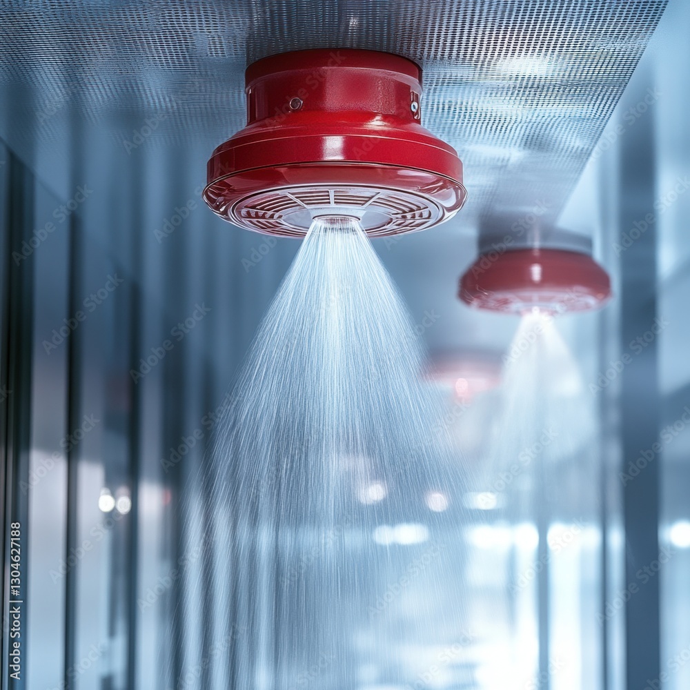 Fire Safety System Activation Sprinkler Head Releasing Water in ...