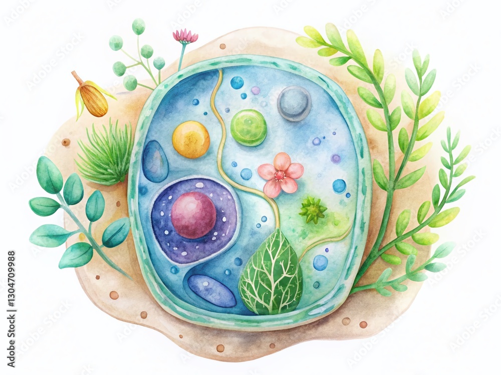 Pastel Watercolor Plant Cell Diagram Clipart - Minimalist Biology ...