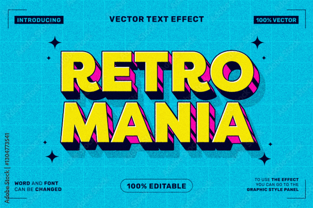 Vector de Stock Retro Mania Bold Typography – 90s Vintage Editable Text ...