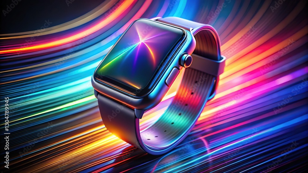 AI-powered smartwatch mockup, long exposure shot. Sleek digital watch ...