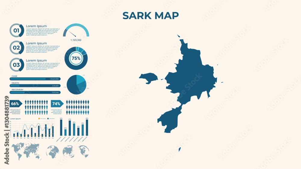 Infographic Map of Sark. Vector Map of a global map in the form of ...