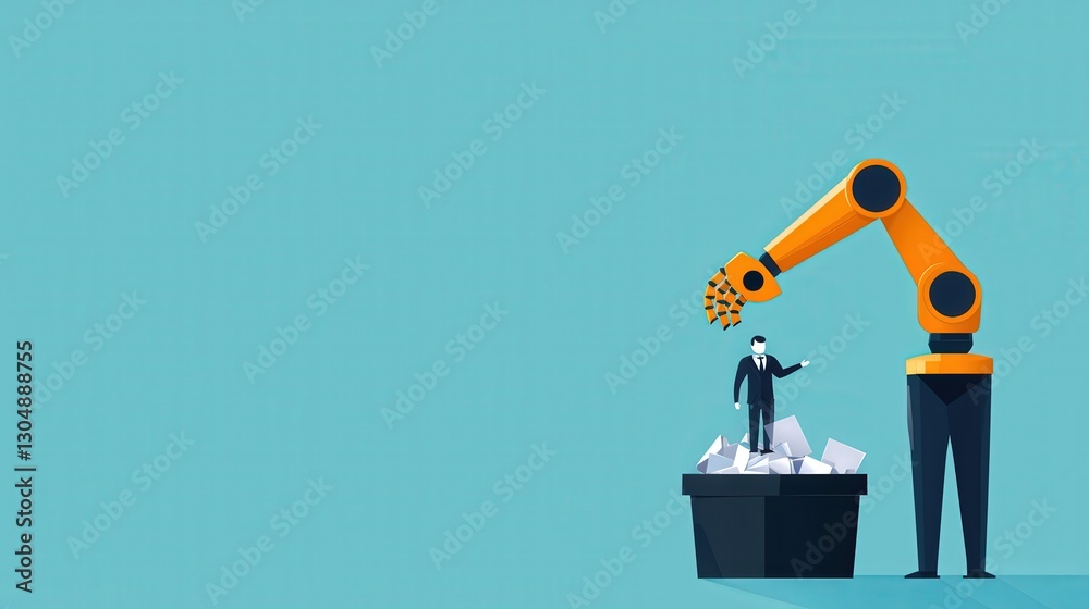 AI replacing humans, robotic hand dropping miniature businessman into a ...
