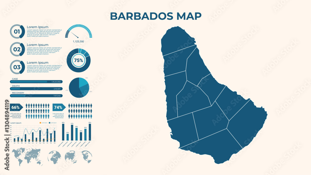 Infographic Map of Barbados. Vector Map of a global map in the form of ...
