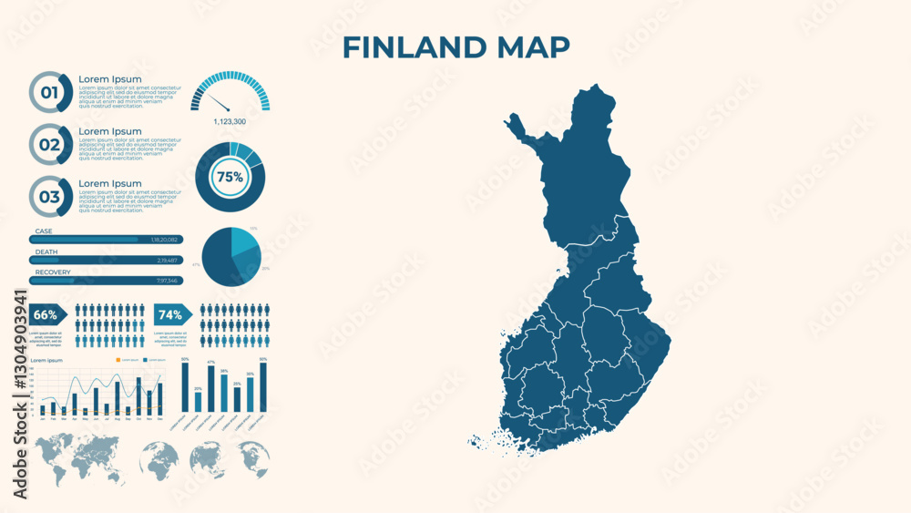 Infographic Map of Finland. Vector Map of a global map in the form of ...