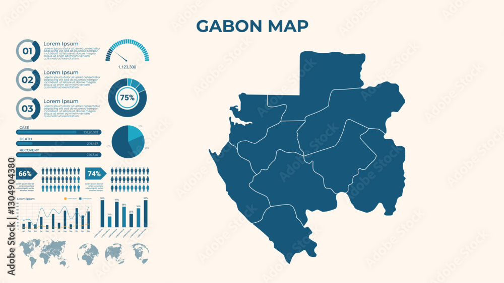 Infographic Map of Gabon. Vector Map of a global map in the form of ...