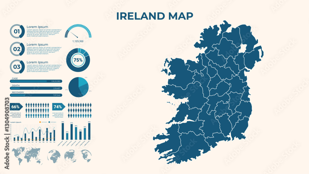 Infographic Map of Ireland. Vector Map of a global map in the form of ...