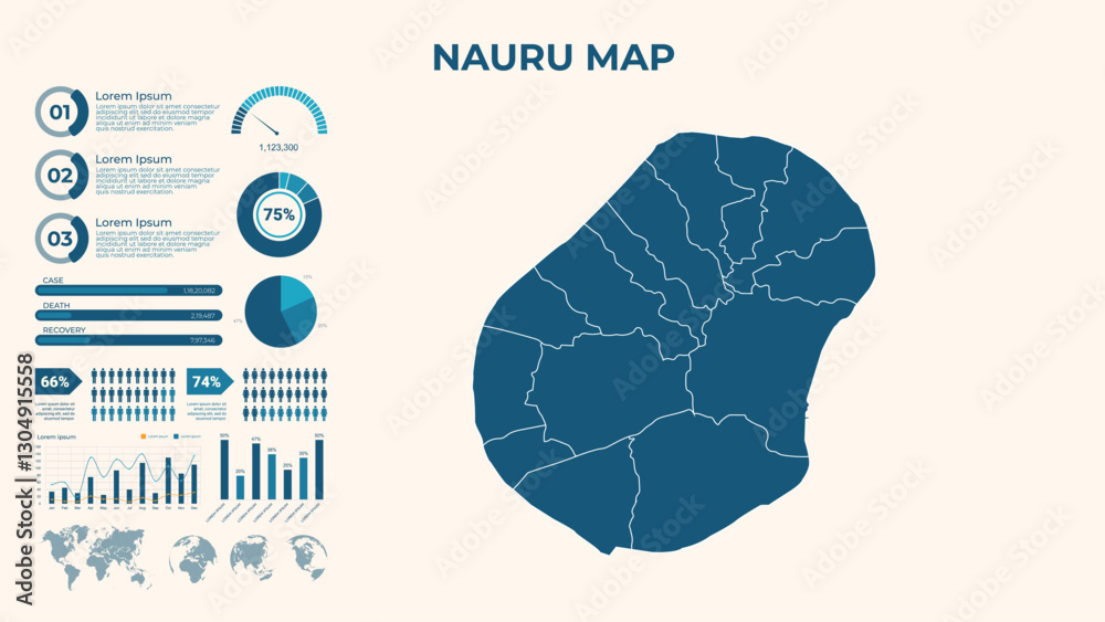 Infographic Map of Nauru. Vector Map of a global map in the form of ...