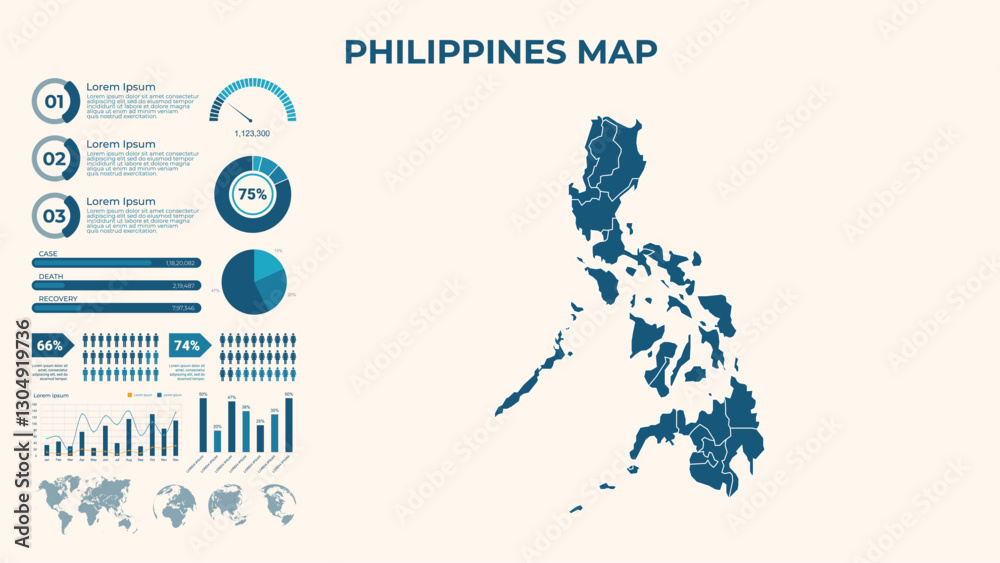 Infographic Map of Philippines. Vector Map of a global map in the form ...