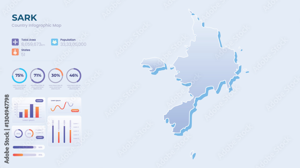 Infographic Map of Sark. Total Area, Papulation, States & More Detailed ...