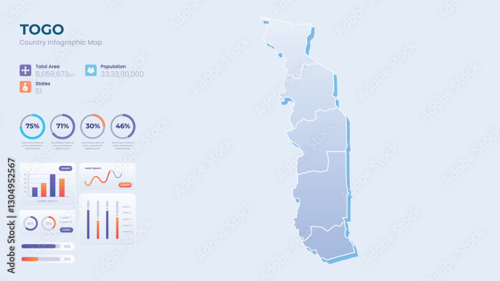 Infographic Map of Togo. Total Area, Papulation, States & More Detailed ...