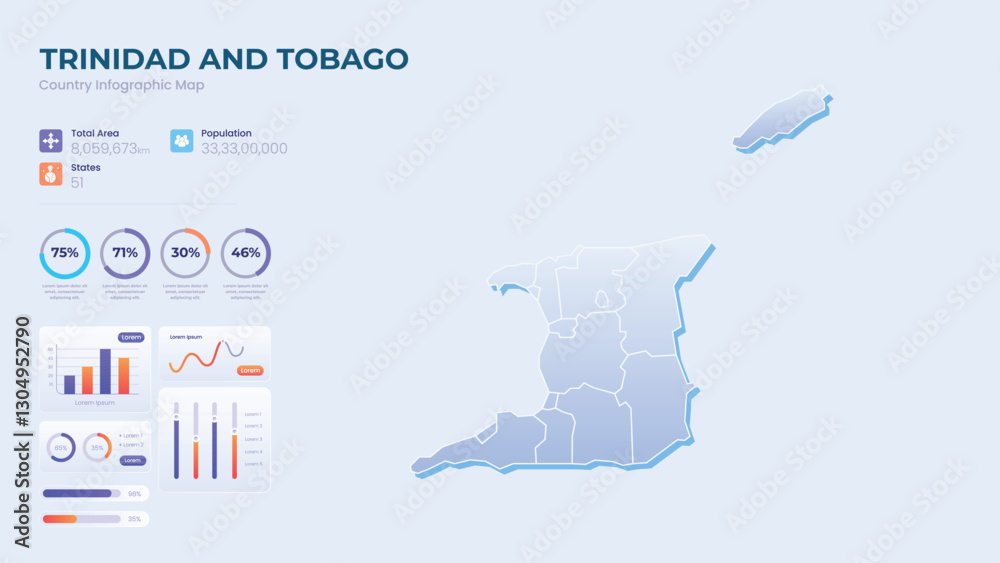 Image vectorielle Stock Infographic Map of Trinidad and Tobago. Total ...