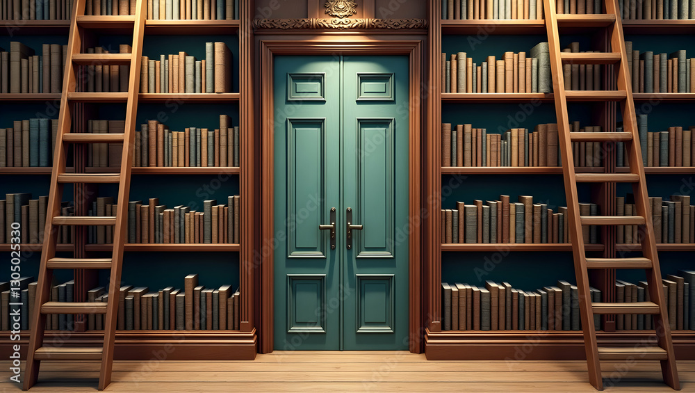 Classic Library Inspired Frame: Towering Bookshelves and Ladders for ...