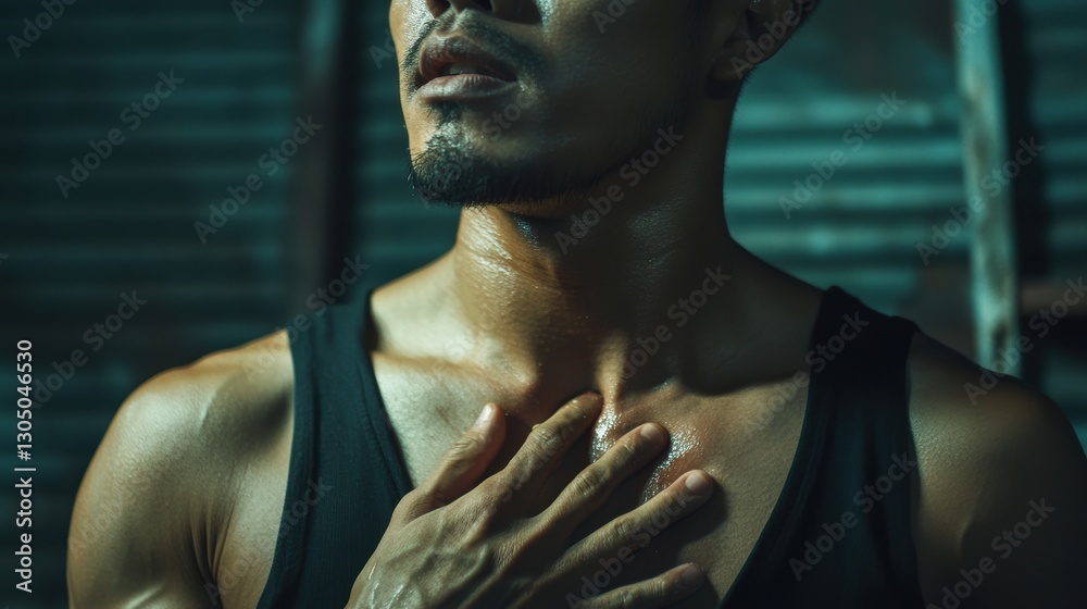 hand hold chest with heart attack symptoms, working hard have chest ...