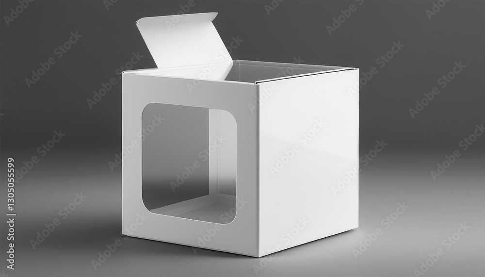 white square paper box with clear plastic window to display product 3d ...
