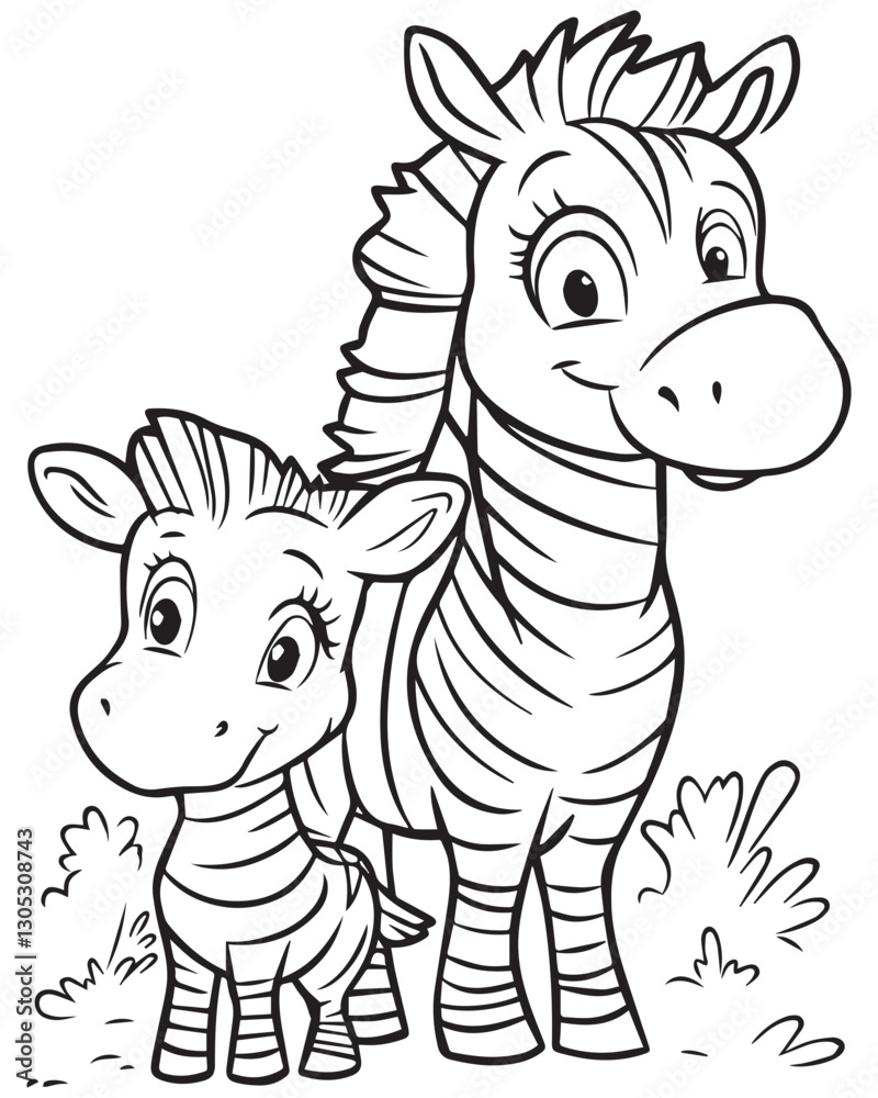 Cute zebra mother and baby coloring page for kids Stock Vector | Adobe ...