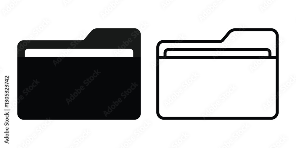 Set of file folder icon. Document in folder. Opened folder symbol. Open ...