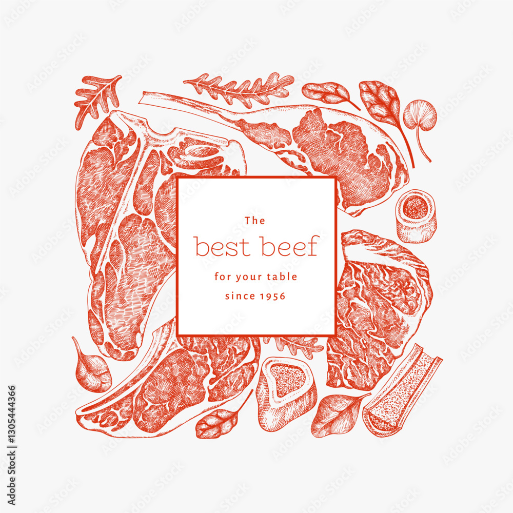 Butchery Shop Design Template. Vector Hand Drawn Meat Banner. Vintage ...