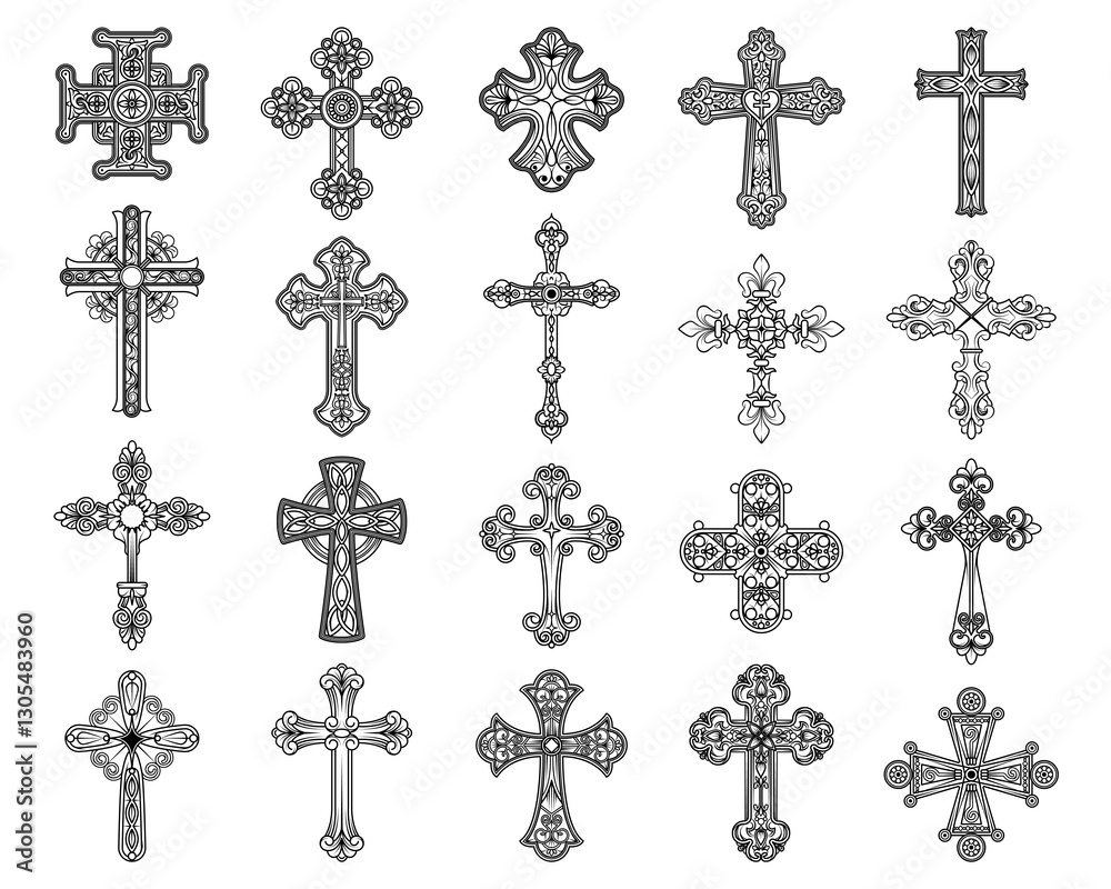 Catholic cross vector icon set. Religious christian symbol. Faith ...