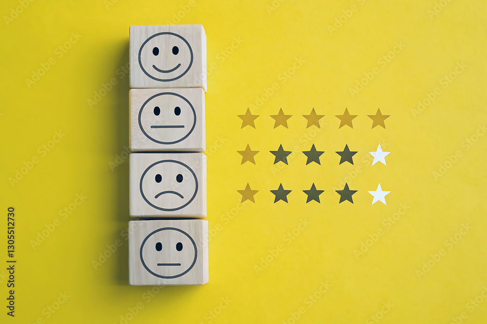 Customer Satisfaction Rating System with Star Symbols and Facial ...