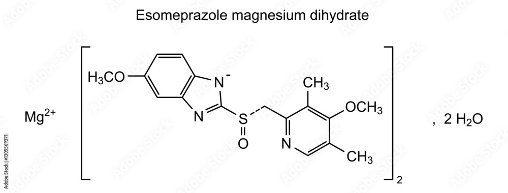 Chemical structure of esomeprazole magnesium dihydrate, drug substance ...
