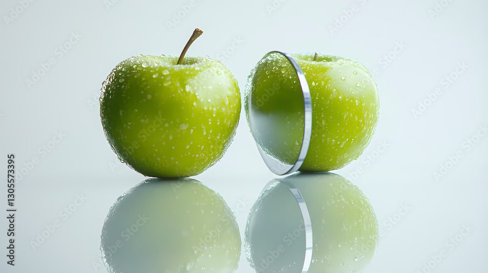 Fake reality vs reality, social media vs real life concept green apple ...