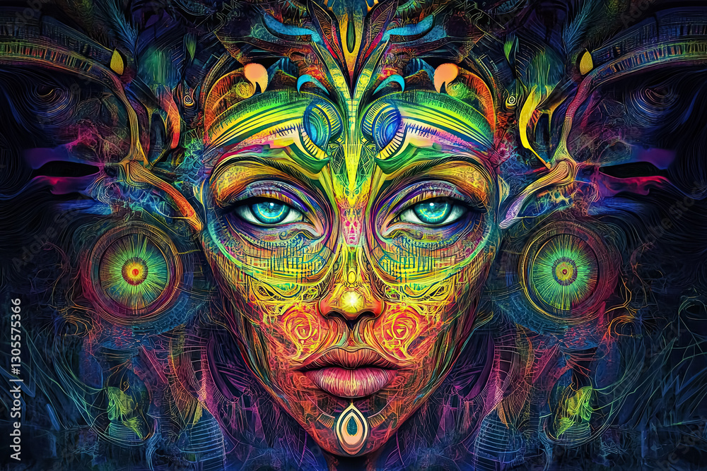 DMT Art of a Celestial Goddess with Hypnotic Eyes, Psychedelic Patterns ...