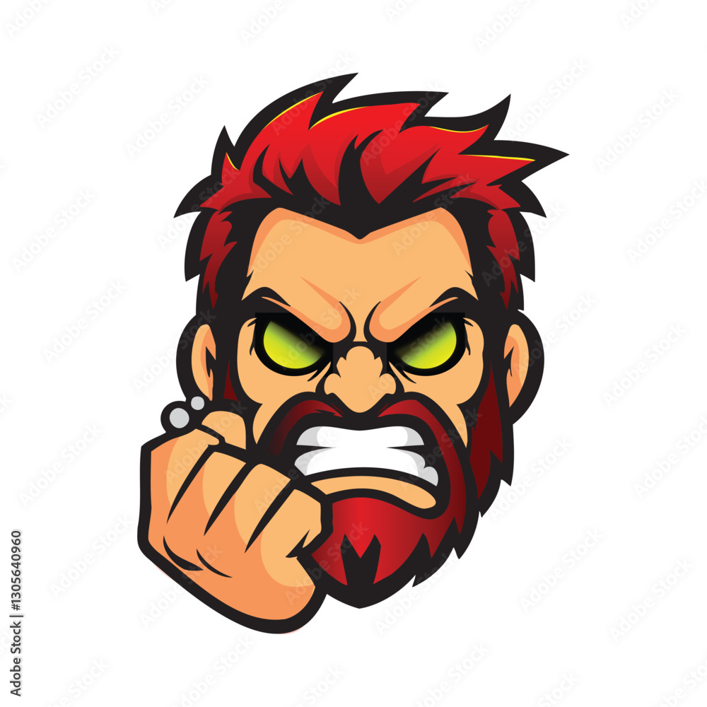 Angry Emote, Angry Man Face Mascot – Blue Eyes | Furious Cartoon Emote ...