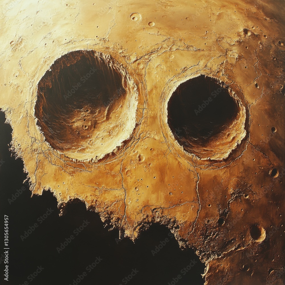 Exploring the Mars Martian surface with dual craters revealing the red ...