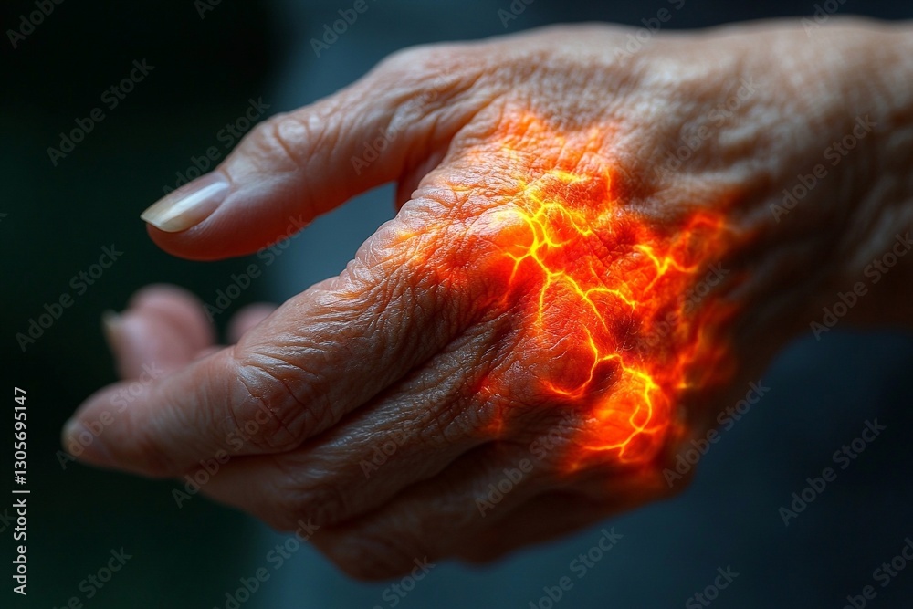 Pain, wrist and senior person with hand for problem, inflammation or ...