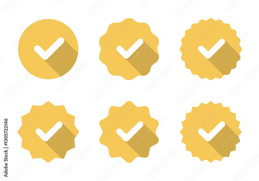 Checkmark badge, verified icon set collection with long shadow. Check mark, tick sign symbol ...