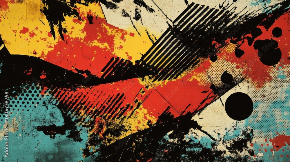 Intense comic backdrop with shattered shapes halftone patterns and ...