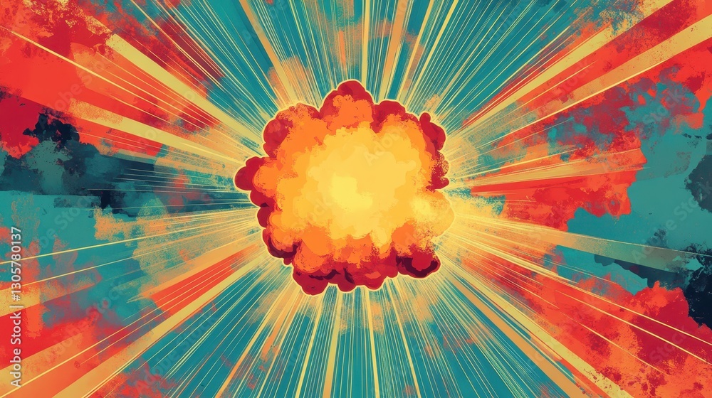 Radial ink lines forming a starburst comic explosion halftone smoke ...
