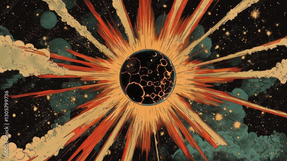 Vintage sci-fi wallpaper with retro energy surge and cosmic color ...